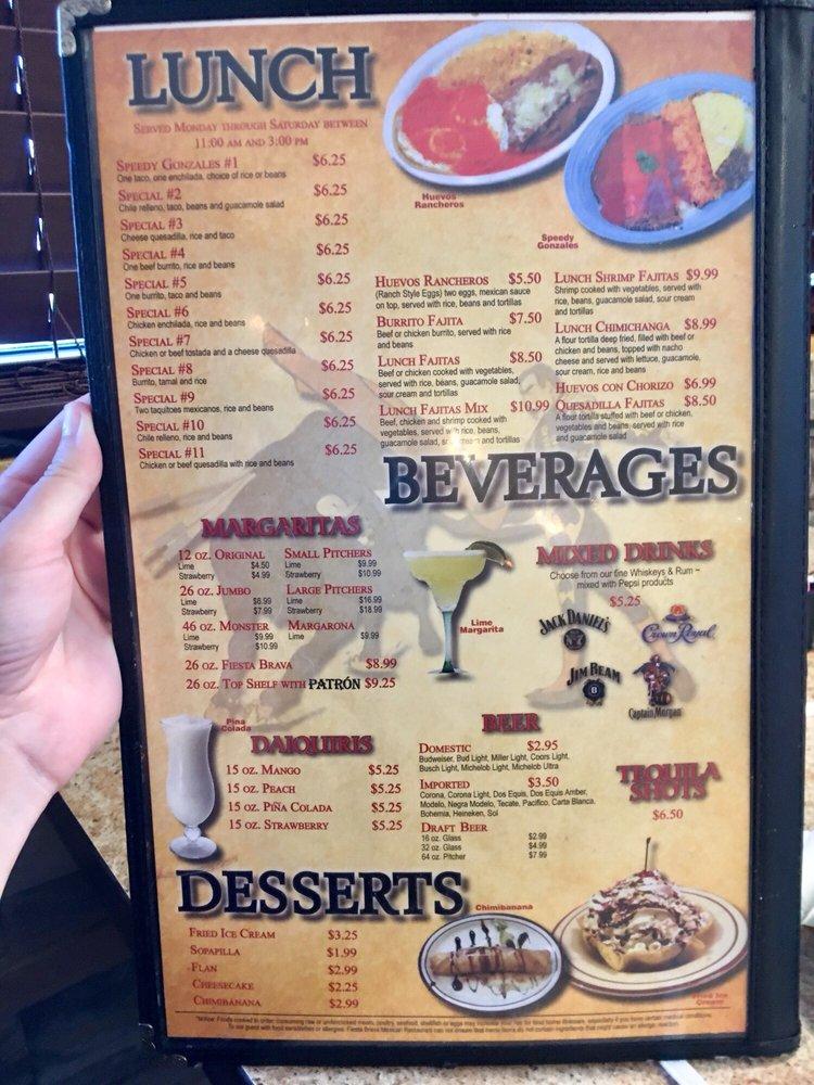 Menu at Fiesta Brava restaurant, West Point, N Lincoln St