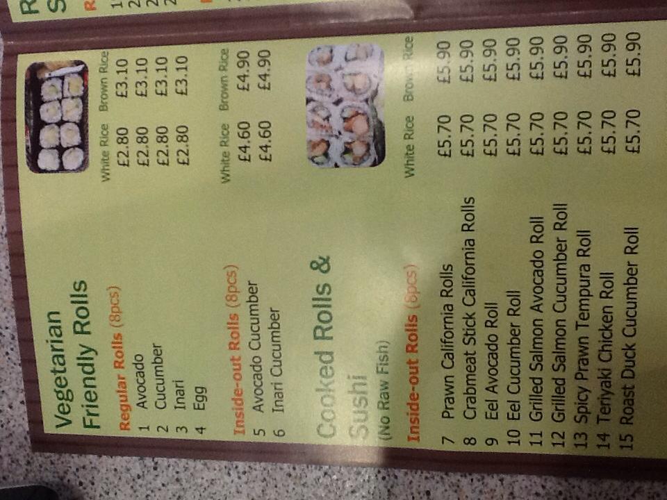 Menu at Iso Sushi restaurant, Belfast