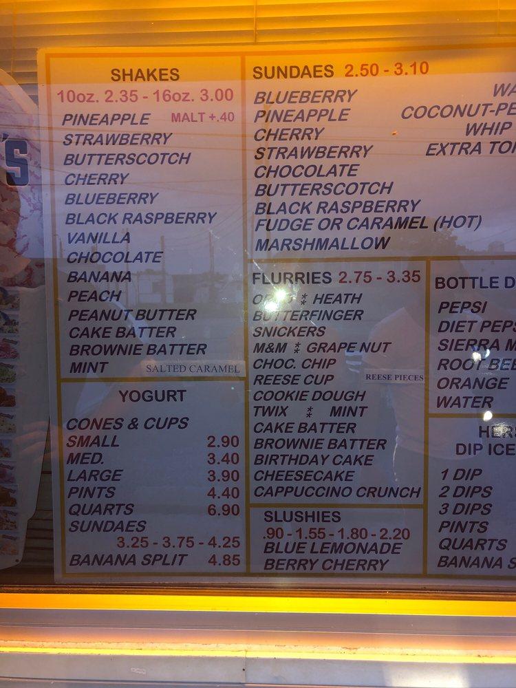 Menu at JJ's Soft Serve, Timberville