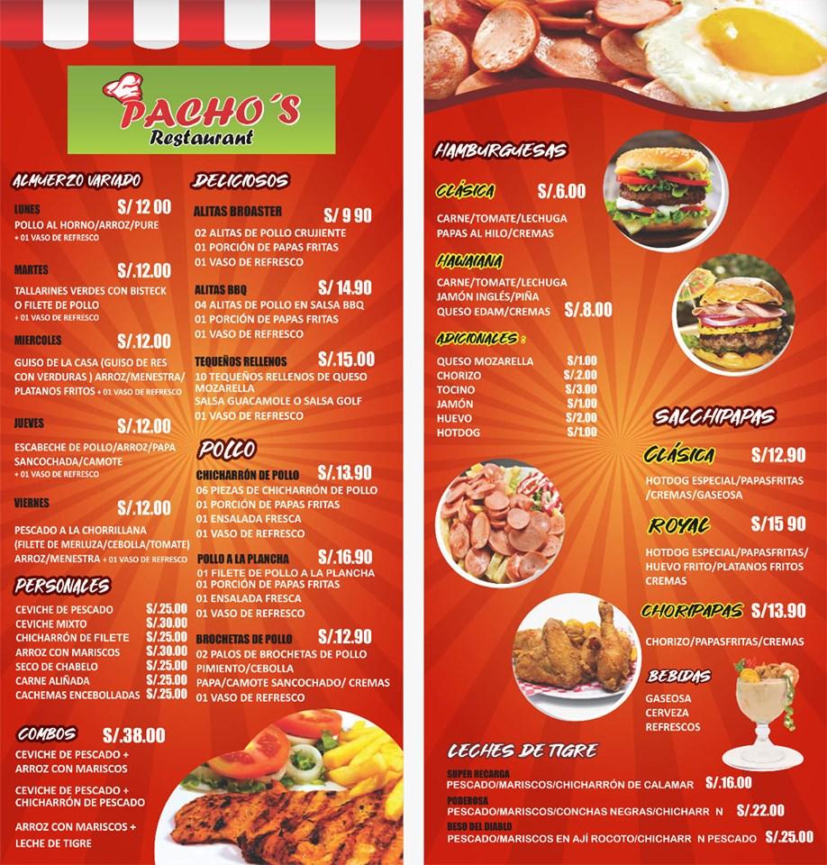 Menu at Pachos Restaurant, Piura
