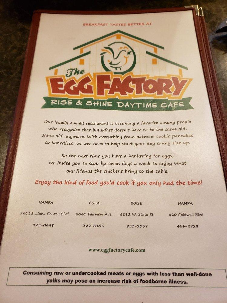 Menu at The Egg Factory restaurant, Nampa, N Idaho Center Blvd