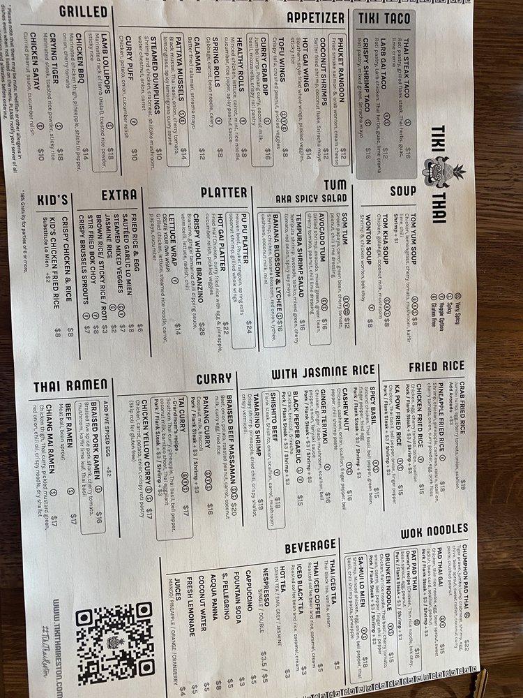 Menu at Tiki Thai pub & bar, Reston