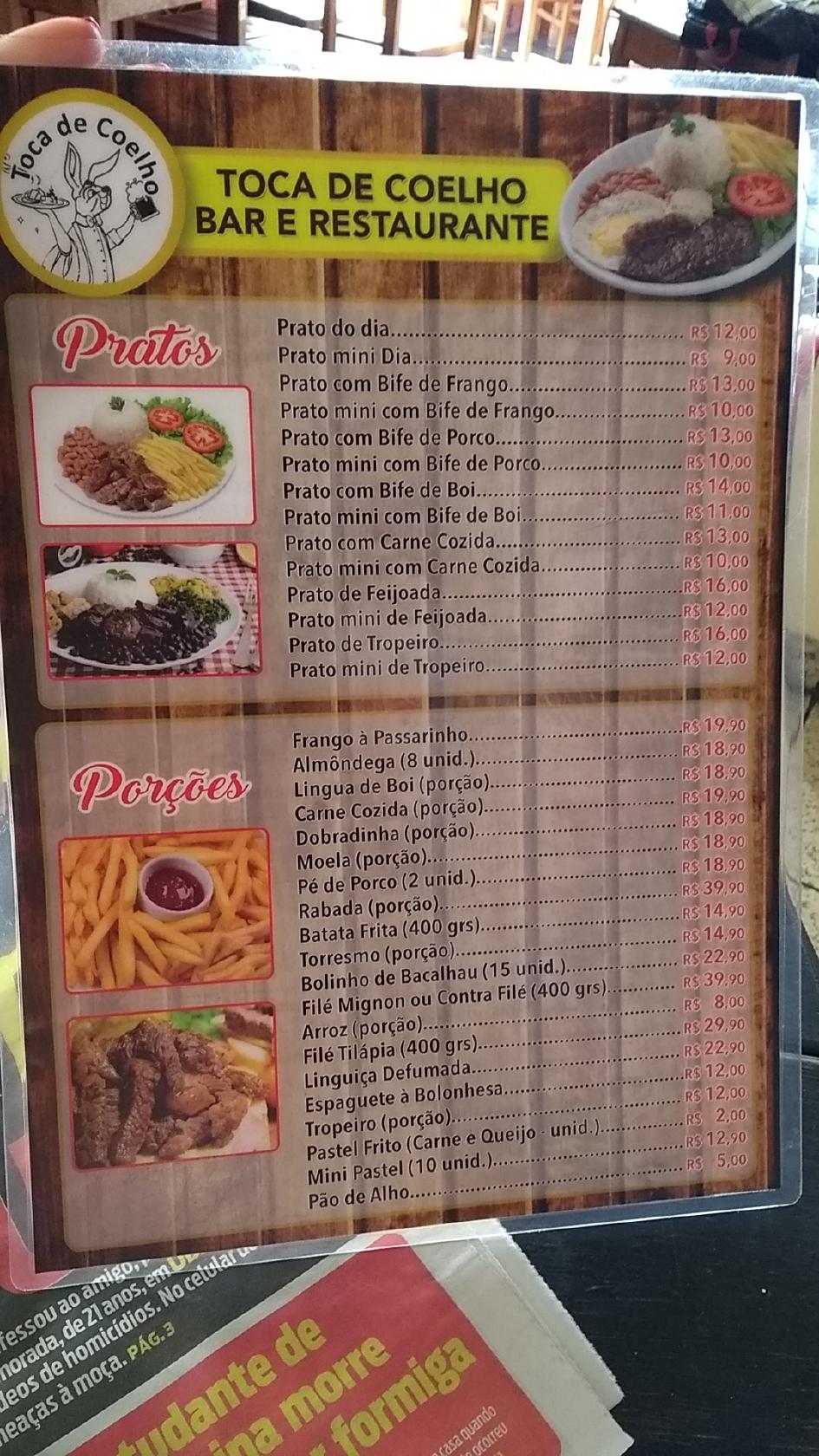 Menu at Toca de Coelho Bar e Restaurante, Belo Horizonte