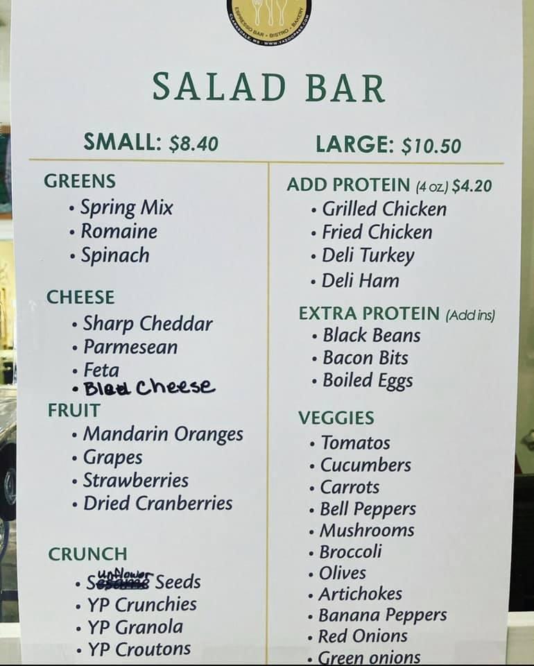 Menu at Yazoo Pass cafe, Clarksdale