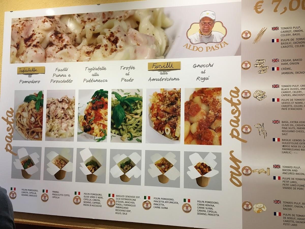 Menu at Aldo Pasta restaurant, Venice