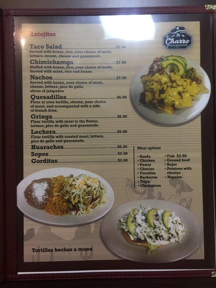 Menu at El Charro Mexican Restaurant, Springdale