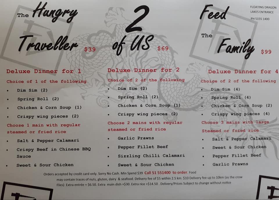 Menu at Floating Dragon pub & bar, Lakes Entrance