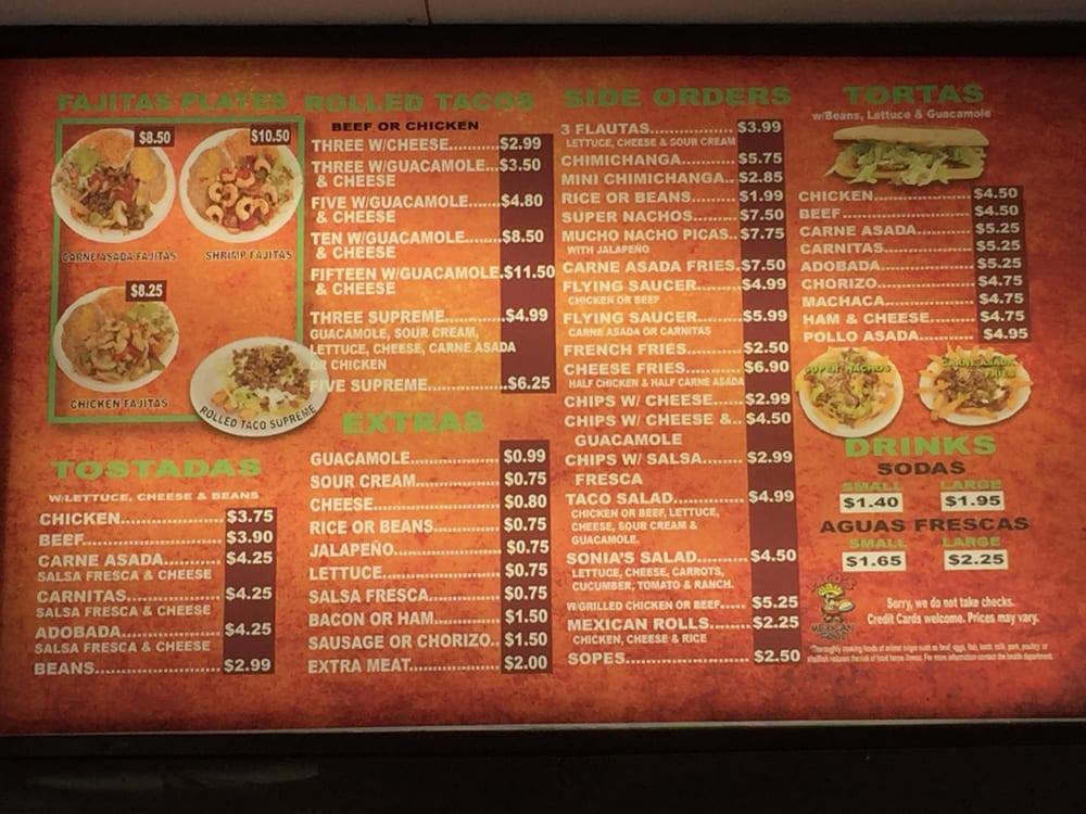 Menu at Paco's Tacos of Ogden restaurant, Marriott-Slaterville
