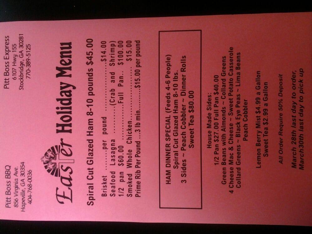 Menu at Pit Boss BBQ, Hapeville