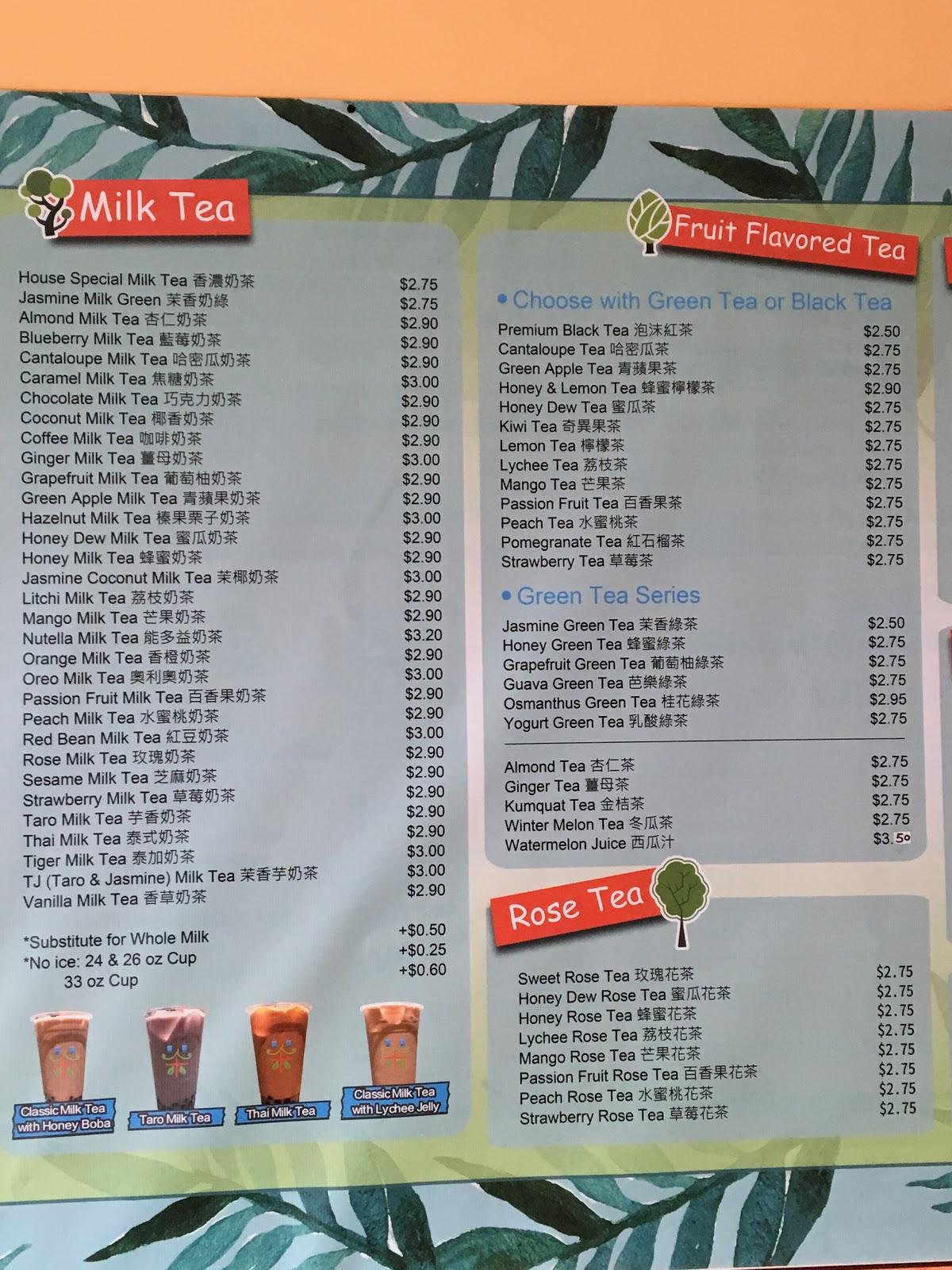 Menu at Tea Plus Tea Bar, San Francisco