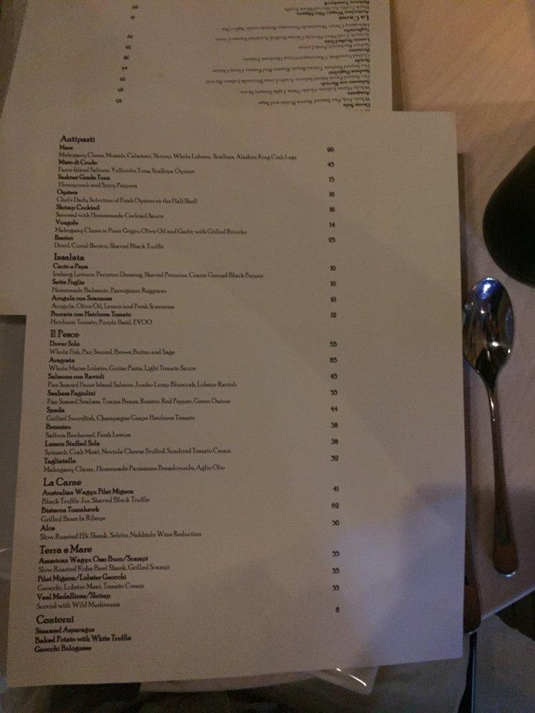 Menu at Acqua di Luca pub & bar, Cleveland