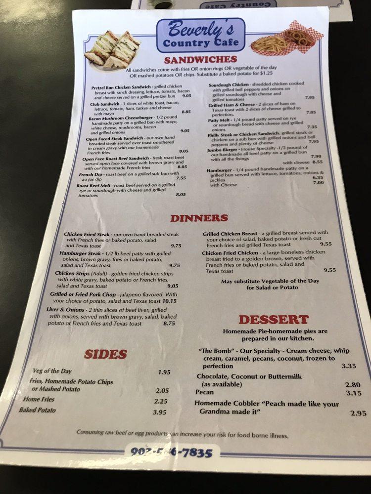 Menu at Beverly's Country Cafe, Jacksonville, S Jackson St