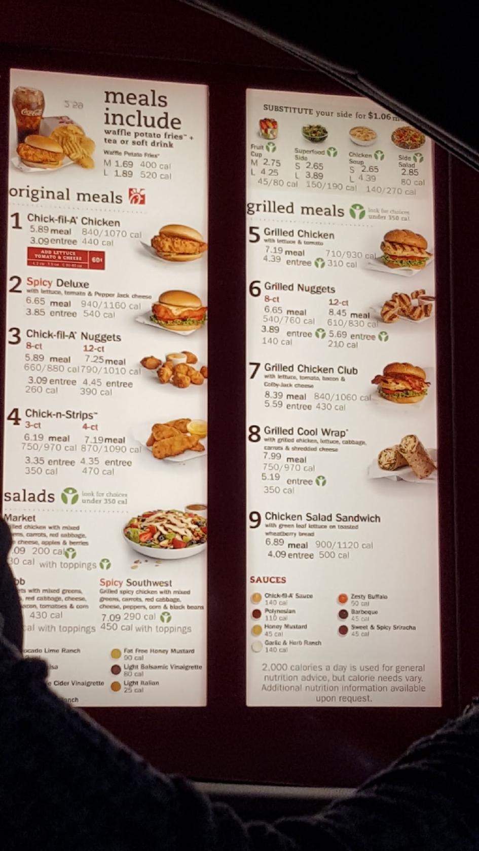 Menu at Chick-fil-A fast food, Memphis, N Germantown Pkwy