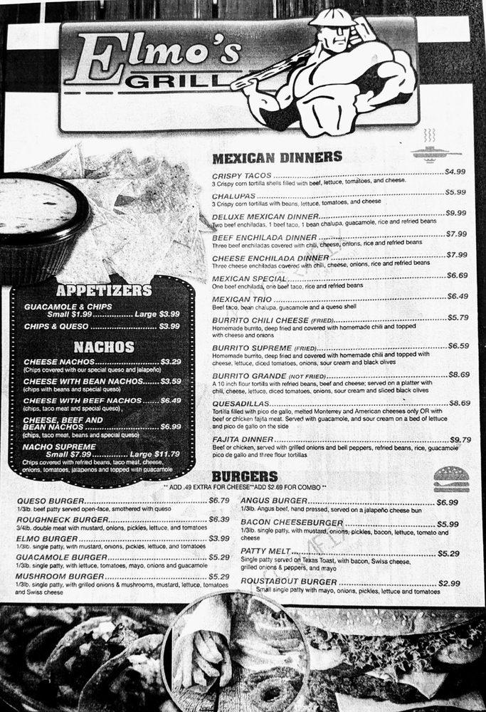 Menu at Elmo's Grill restaurant, West Columbia