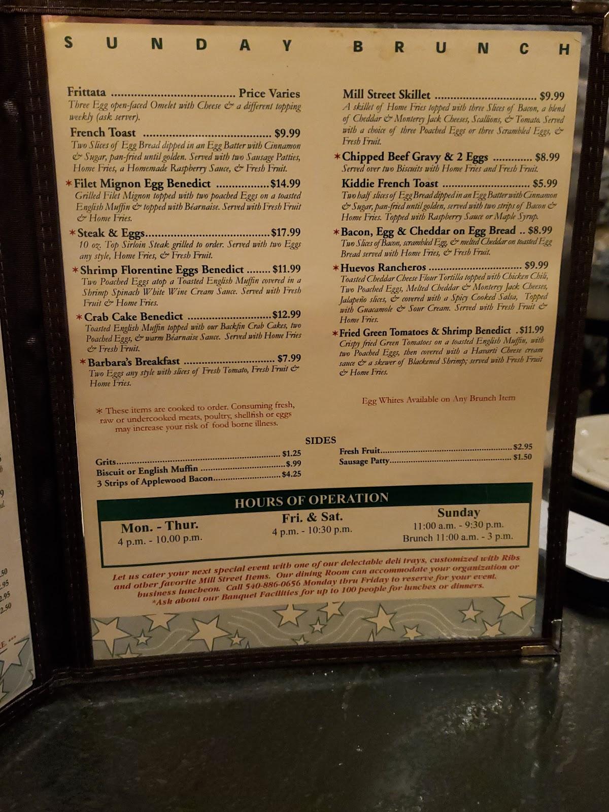 Menu at Mill Street Grill pub & bar, Staunton