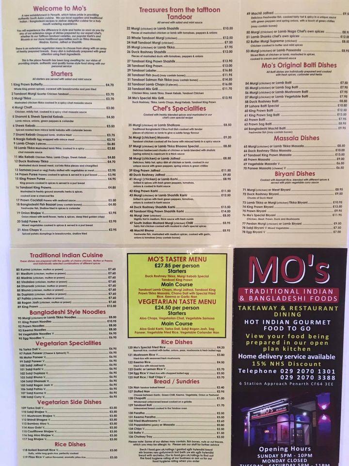 Menu at Mo's restaurant, Penarth
