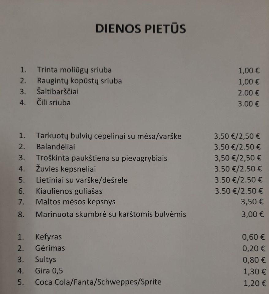 Speisekarte von Pipiras restaurant, Šilalė