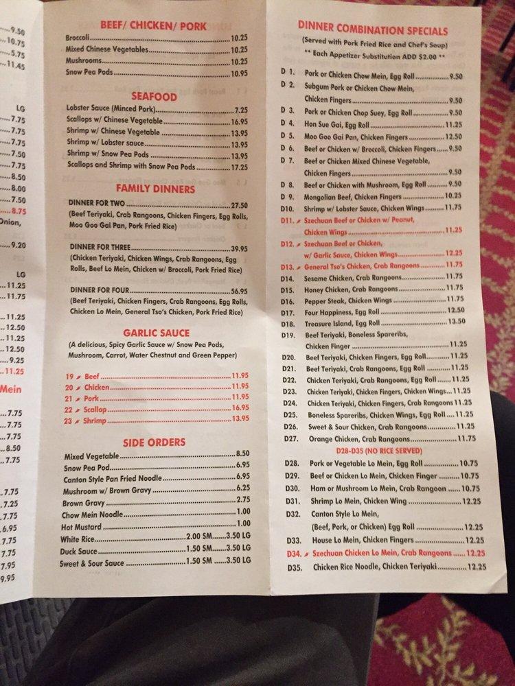 Menu at Pak Lee restaurant, Skowhegan