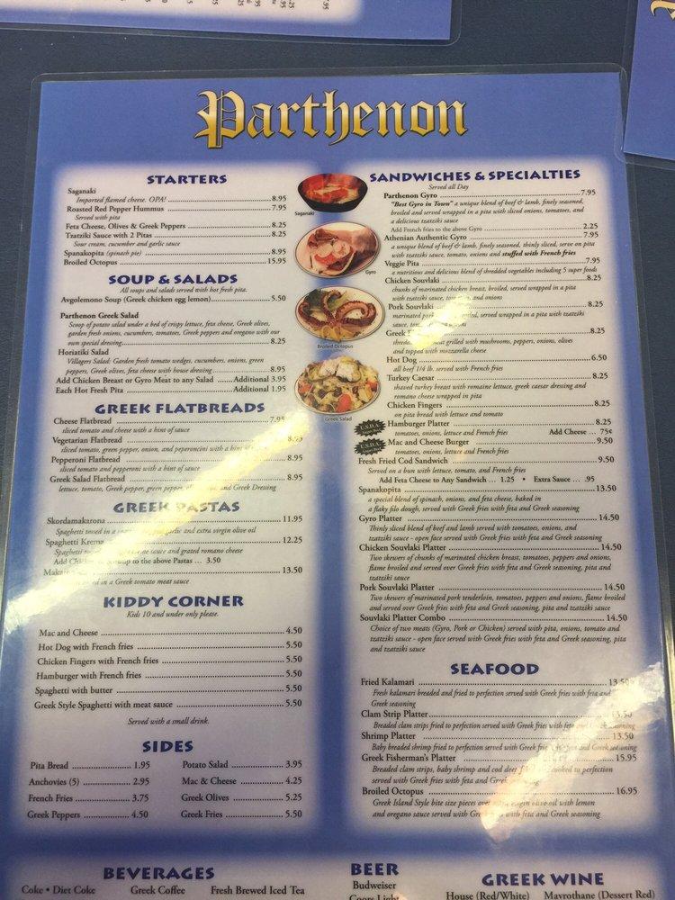 Menu at Parthenon Restaurant, Tarpon Springs