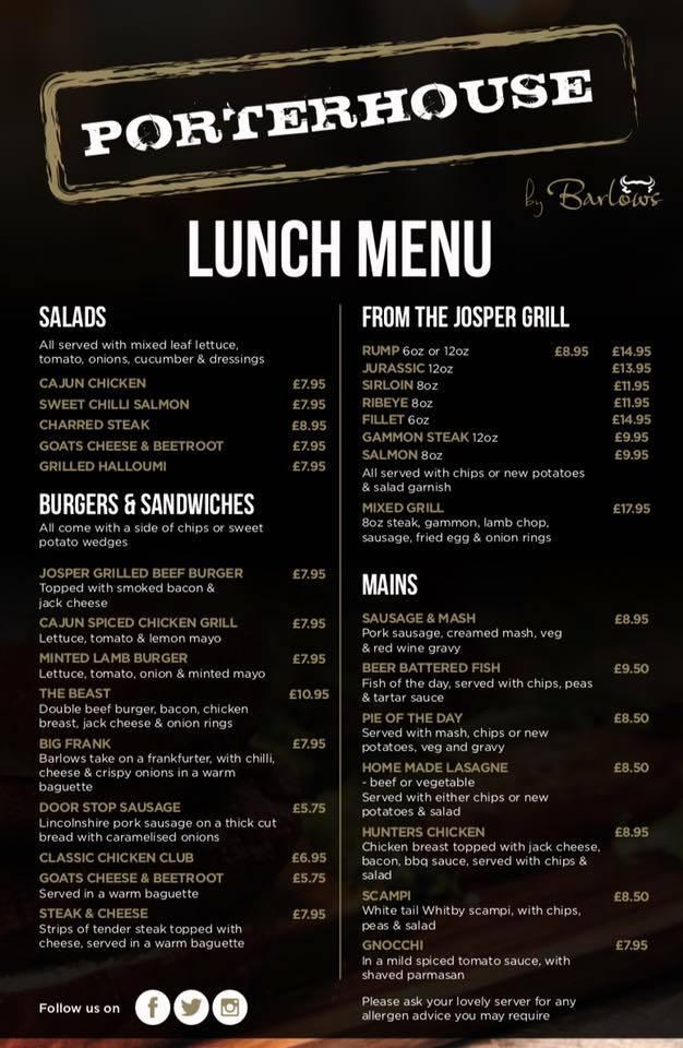 Carta de Porterhouse by Barlows, Kirkby in Ashfield