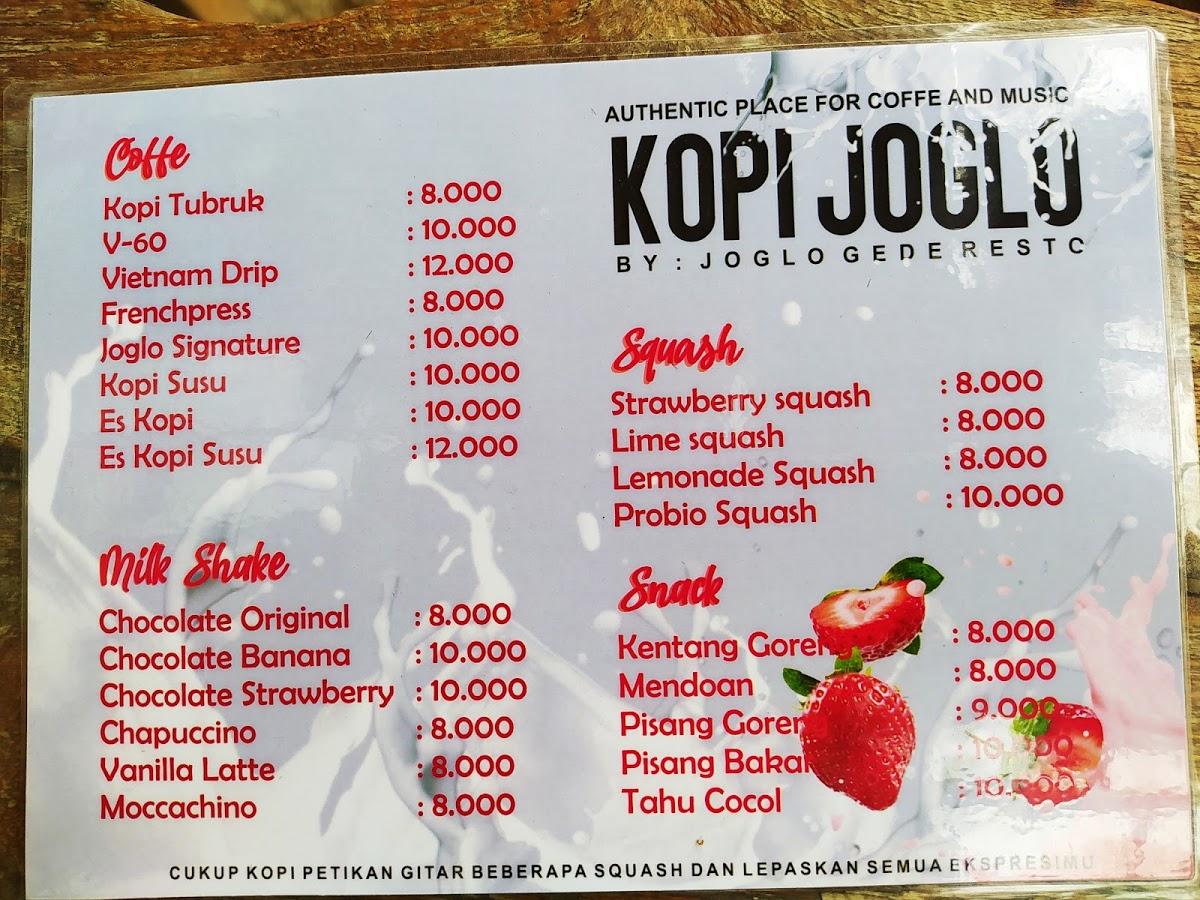 Menu at Rumah Makan Joglo Gede Yogyakarta restaurant, Bantul