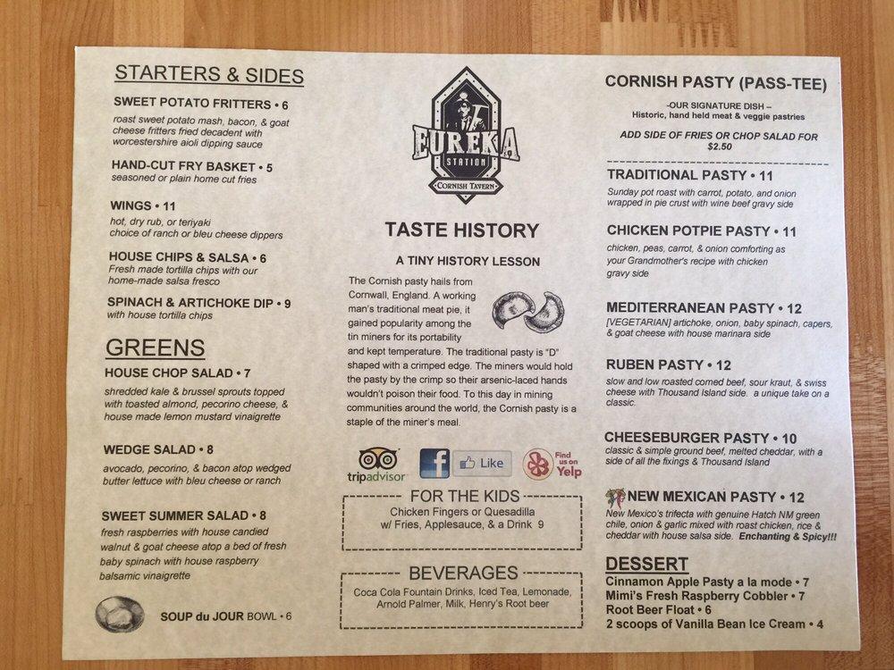 Menu at The Eureka Station pub & bar, Silverton