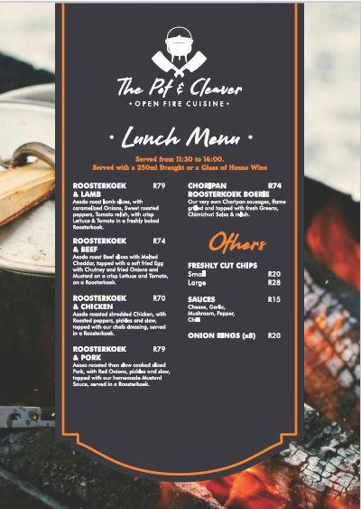 Menu at The Pot and Cleaver @ Emoya Estate restaurant, Bloemfontein