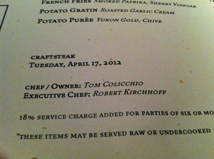 Menu at Tom Colicchio's Craftsteak steakhouse, Las Vegas