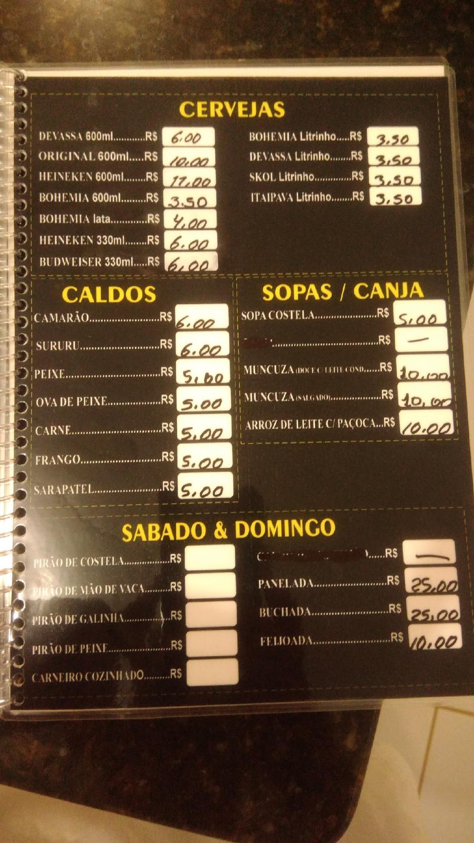 Carta del restaurante Comidas del boteco, Mossoró
