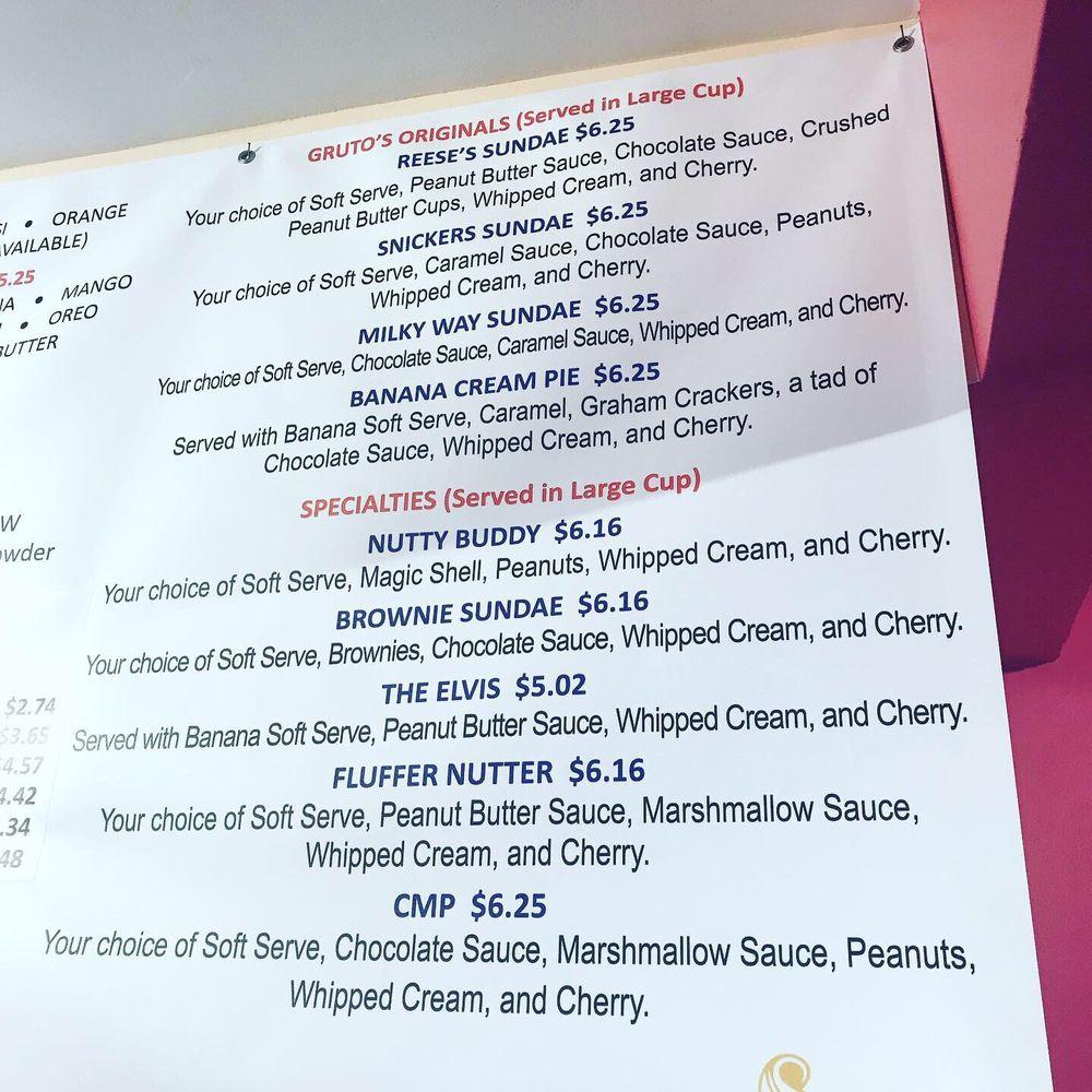 Menu at Gruto's Soft Serve, Leesburg