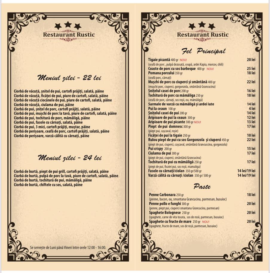 Menu at Rustic, Râmnicu Sărat, Strada 8 Martie 1