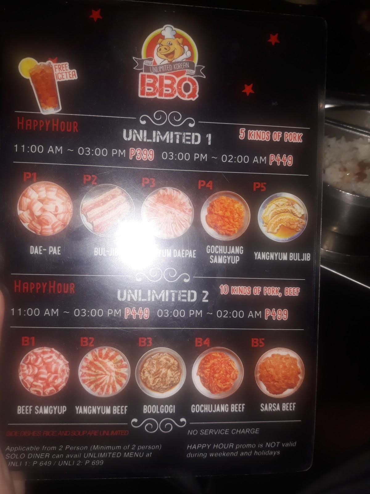 Menu at Samgyupsalamat Unlimited Korean BBQ, Imus