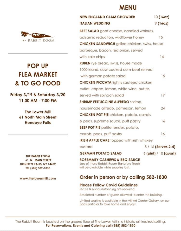 Menu at The Rabbit Room restaurant, Honeoye Falls