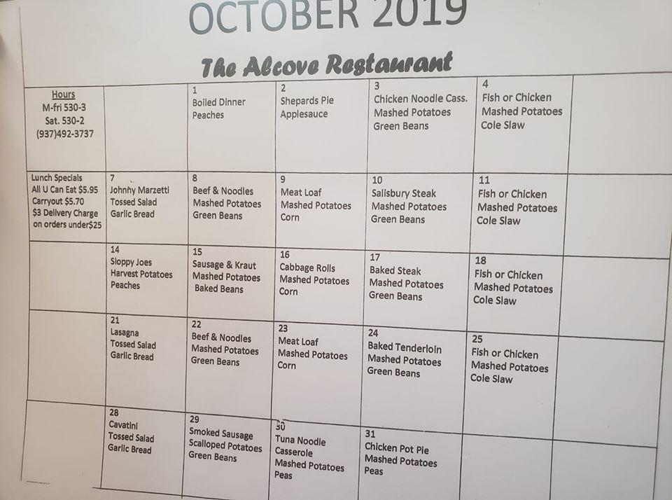 Menu at Alcove Restaurant, Sidney
