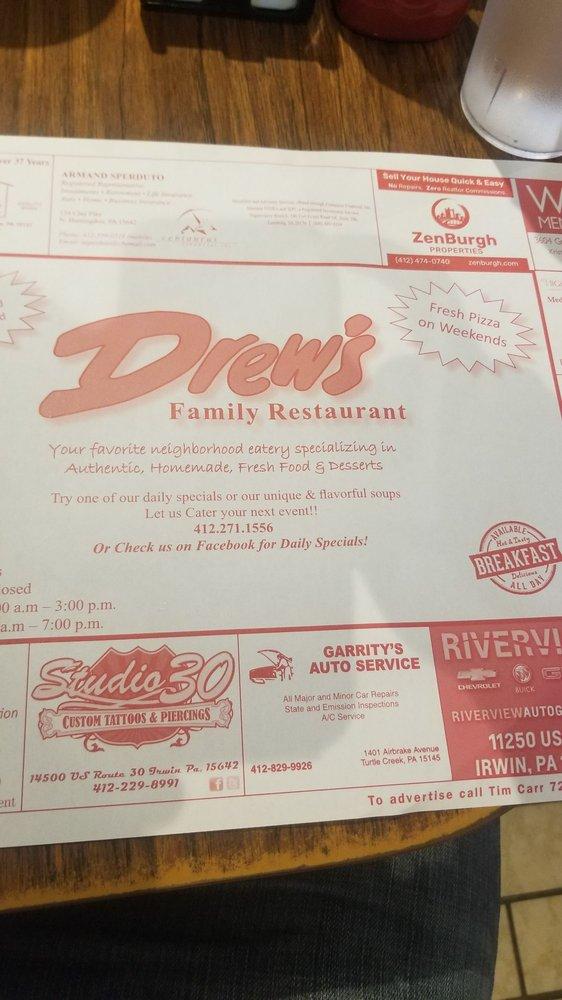 Menu at Drew's Family Restaurant, Pittsburgh