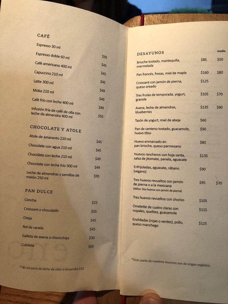 Carta de cafetería ENO, Ciudad de México, Lomas - Virreyes