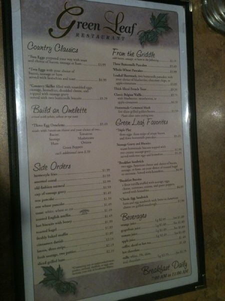 Menu at Green Leaf Restaurant, Wooster