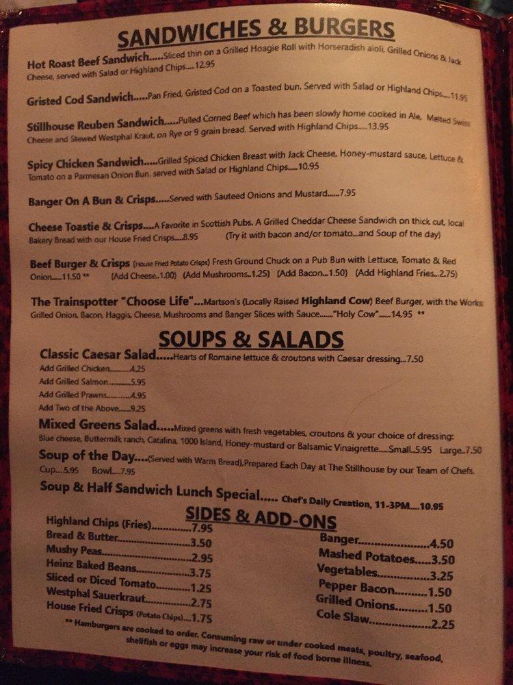 Menu at The Highland Stillhouse pub & bar, Oregon City