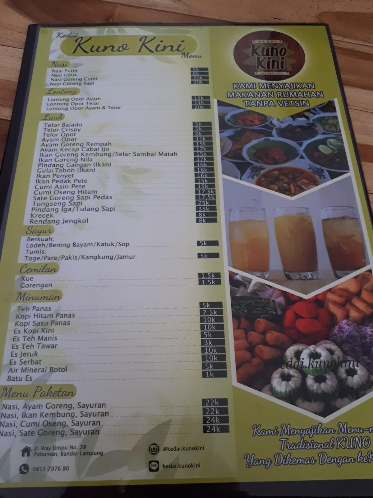 Menu at Kedai Kuno Kini restaurant, Bandar Lampung