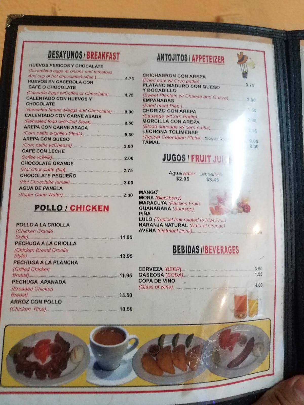 Menu at Las Delicias Colombianas restaurant, North Miami Beach, W Dixie Hwy