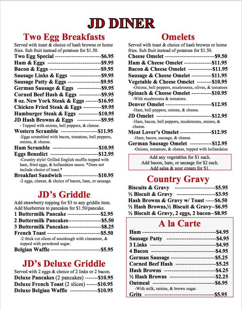 Menu at JD Diner restaurant, West Richland