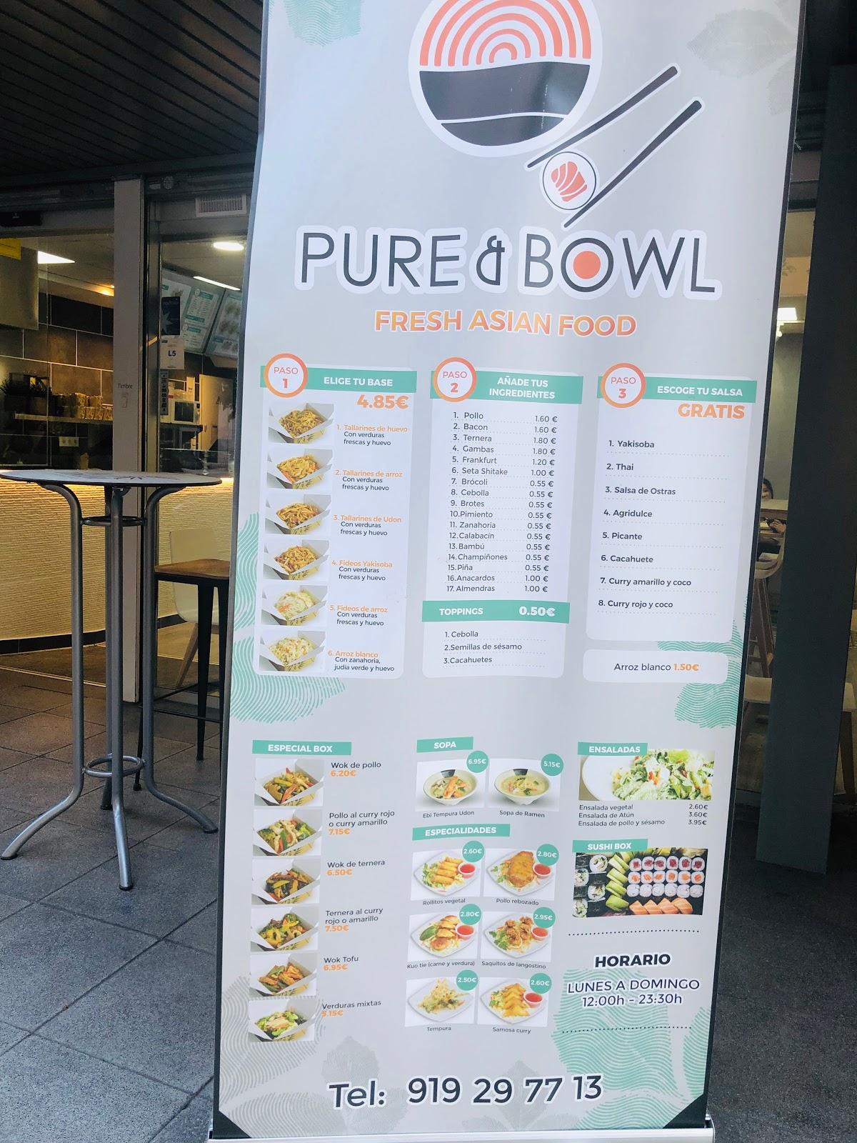Menu at Pure&Bowl restaurant, Madrid