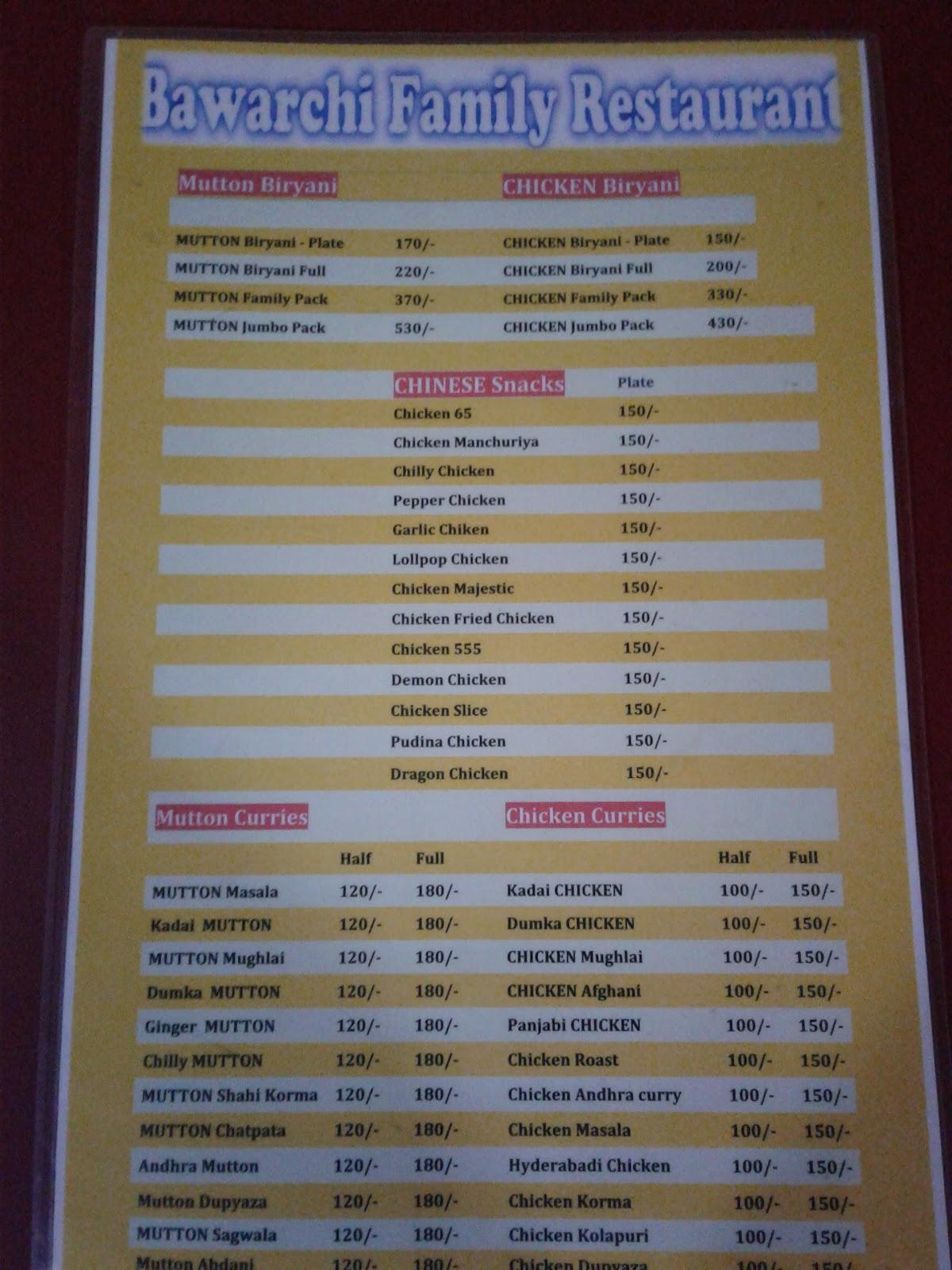Menu at Reddy Bawarchi Family Restaurant, Vikarabad