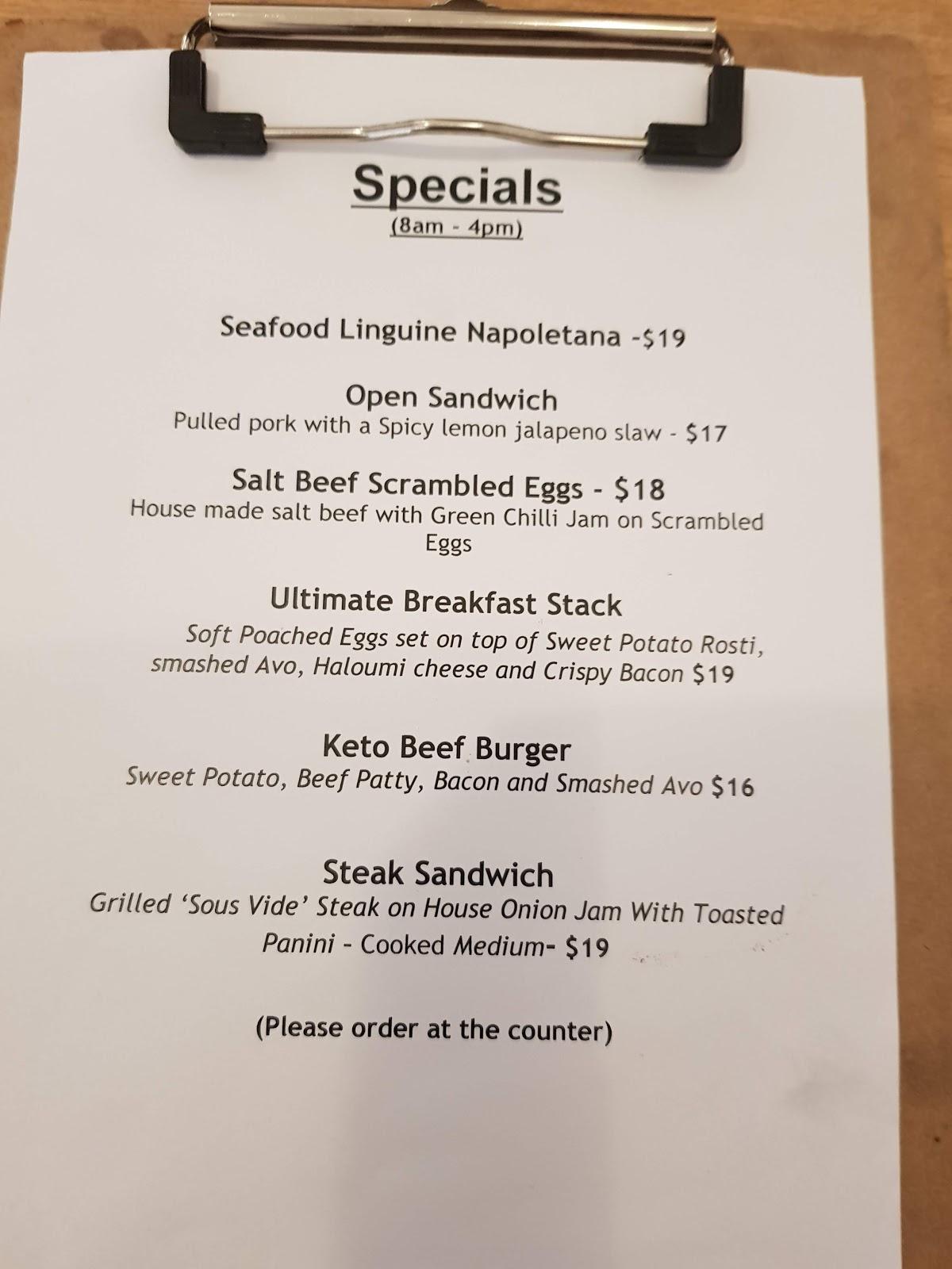 Menu at Senso Espresso cafe, Cannington