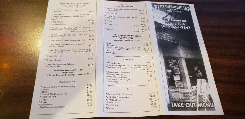 Menu at West Dubuque Tap pub & bar, Dubuque