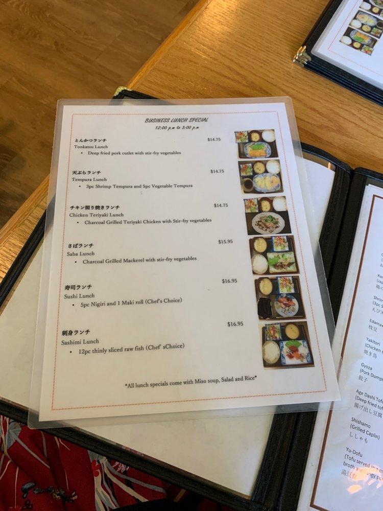 Menu at Japanese Restaurant Yukiguni, Niagara Falls