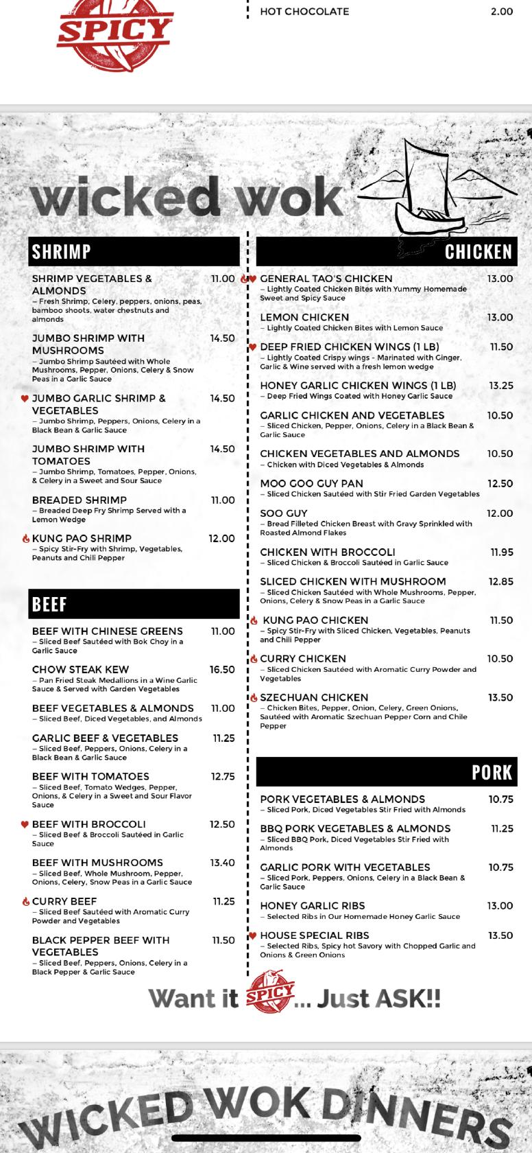 Menu at Jin's Wicked Wok restaurant, Glencoe