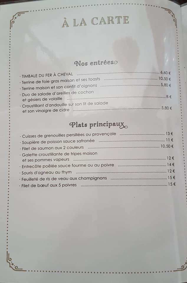 Menu at Le Fer à Cheval restaurant, Magneux-Haute-Rive