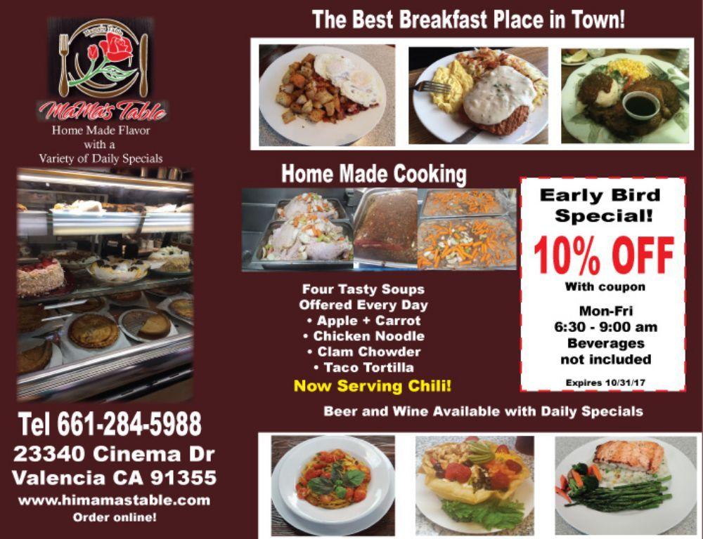 Menu at Mama's Table restaurant, Santa Clarita