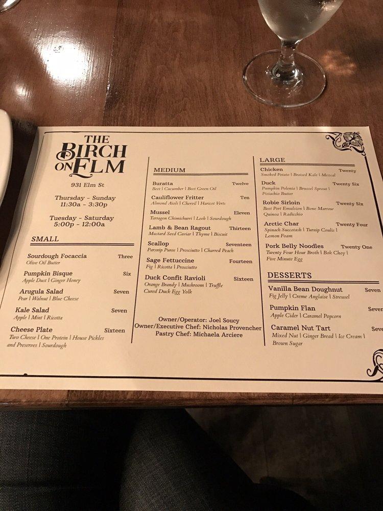 Menu at The Birch on Elm pub & bar, Manchester